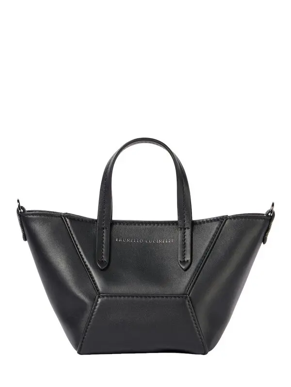 Brunello Cucinelli Bc Duo Mini Leather Tote Bag - Black