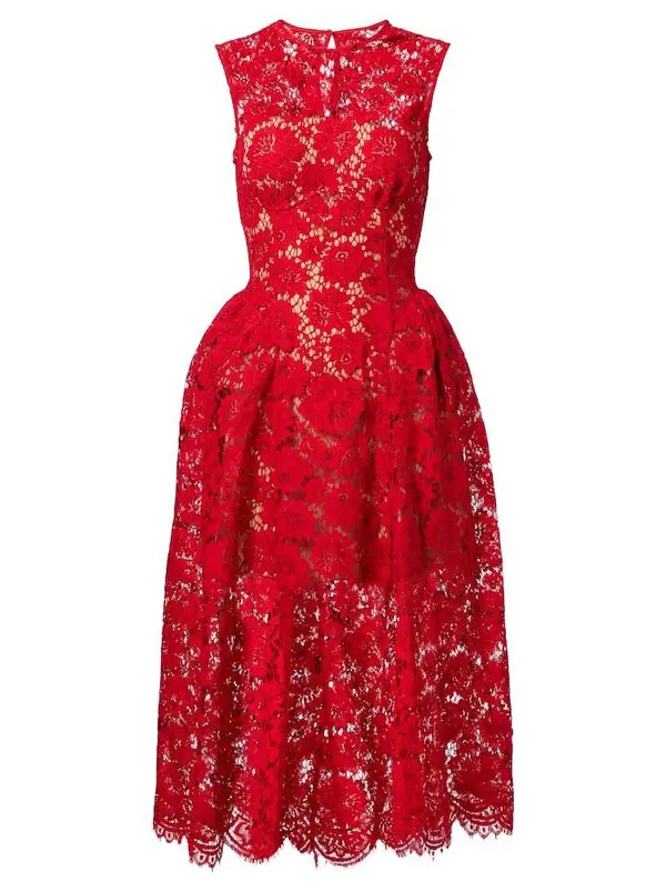 SELF-PORTRAIT Floral Lace Cocktail Dress - Red