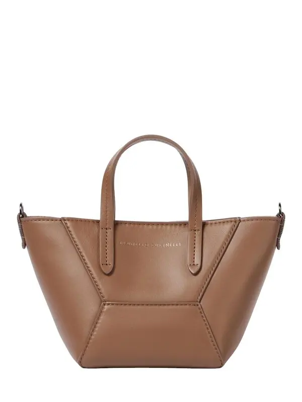 Brunello Cucinelli Duo Small Leather Tote Bag - Brown