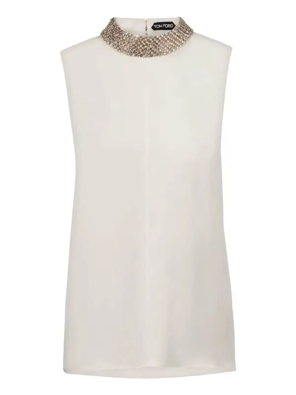 TOM FORD Embellished Silk Satin Top - White