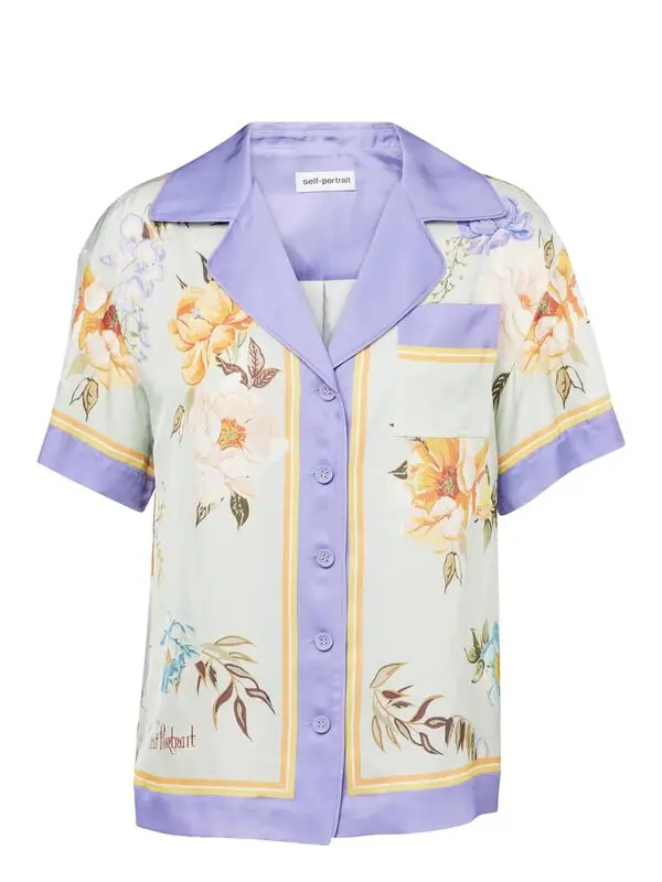 SELF-PORTRAIT Floral Twill Shirt - Blue