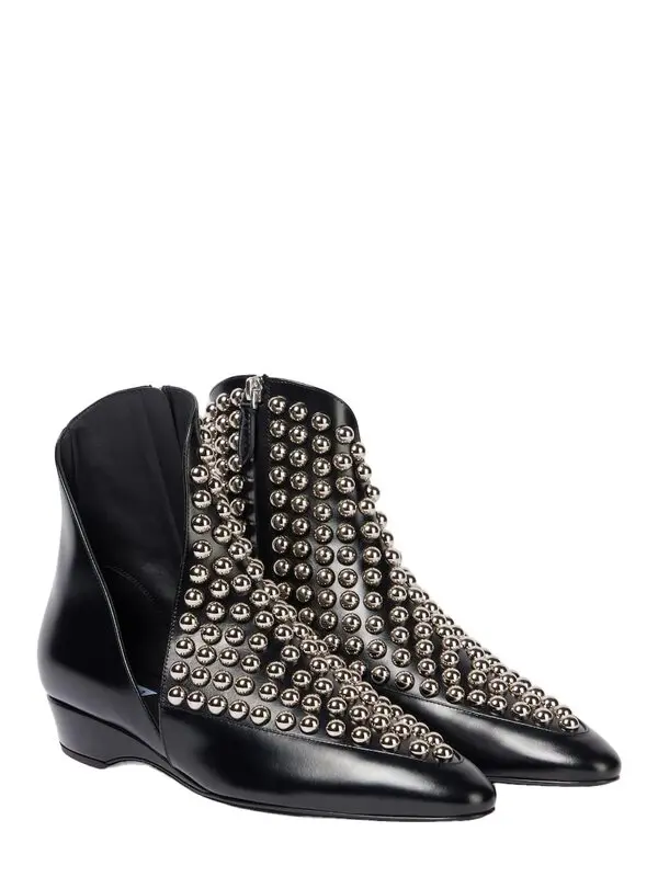 Alaïa Studded Leather Ankle Boots - Black