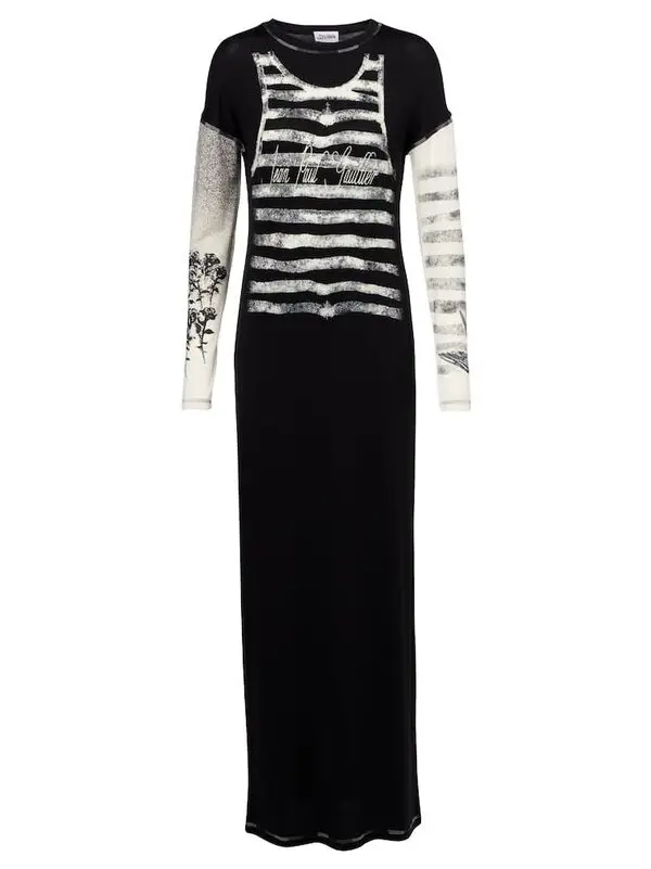 JEAN PAUL GAULTIER Printed Jersey Maxi Dress - Black