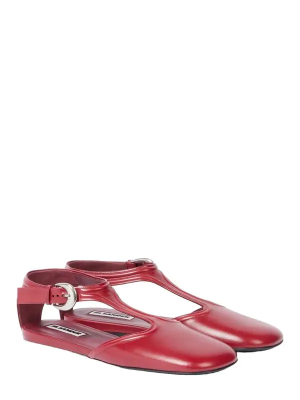 JIL SANDER Leather T-bar Flats - Red
