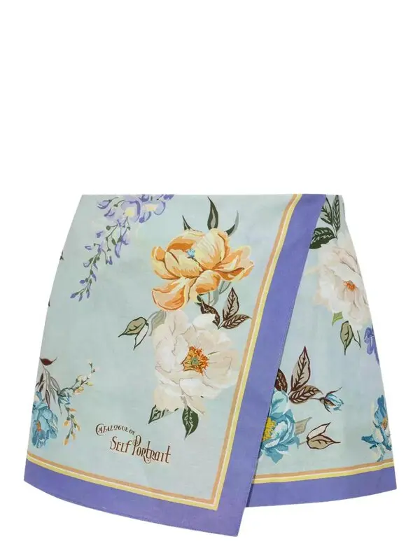 SELF-PORTRAIT Floral-print Shorts - Blue