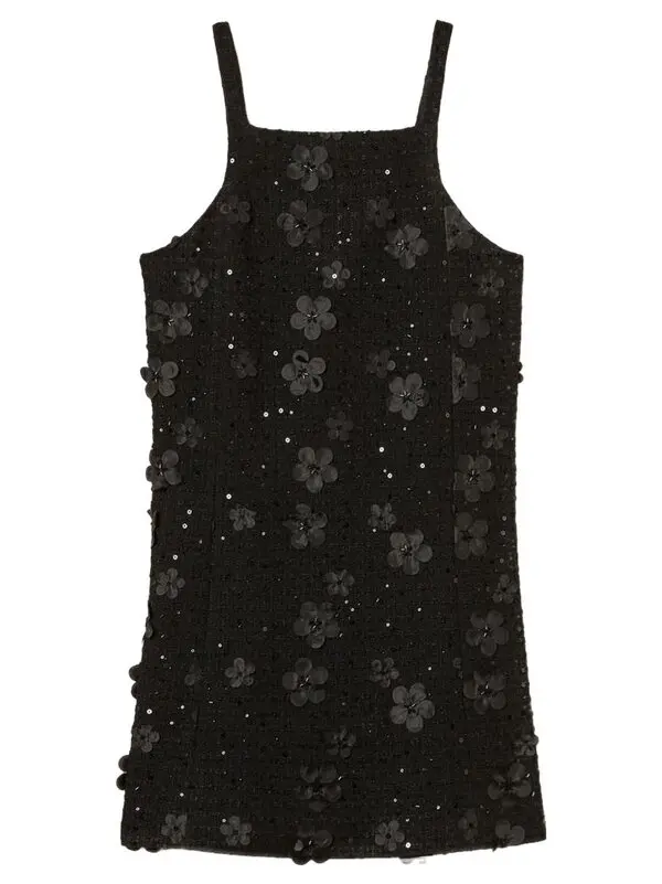 TWINSET Bouclé Textured Dress With Floral Details - Black
