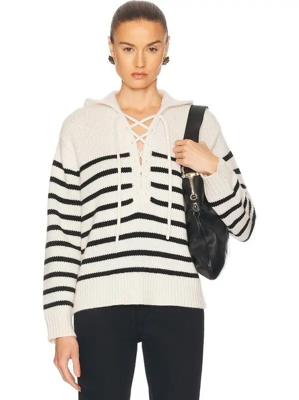 NILI LOTAN Noemi Cashmere Hoodie - Ivory & Black Stripe