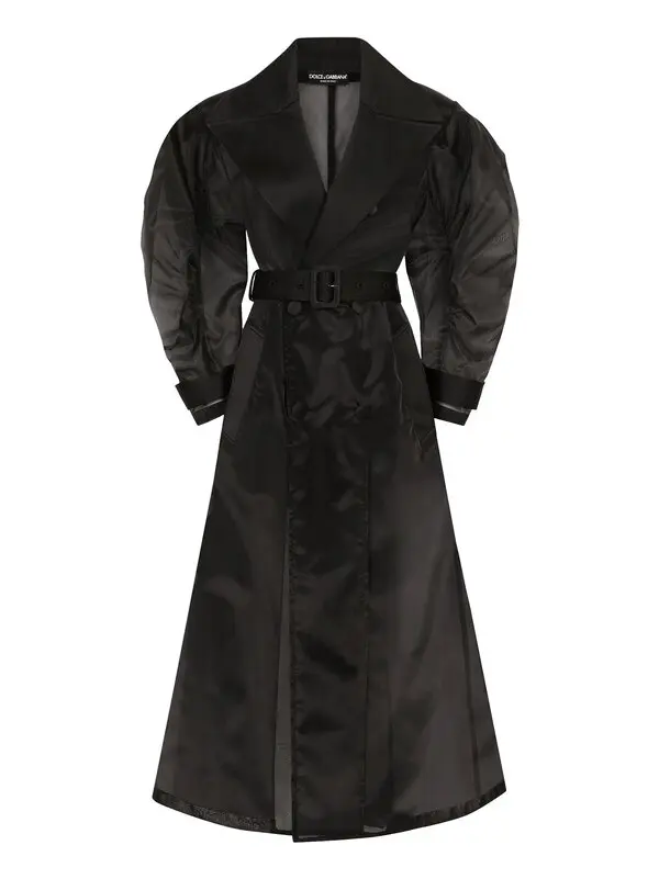 Dolce & Gabbana Technical Organza Trench Coat With Gathered Sleeves - Black