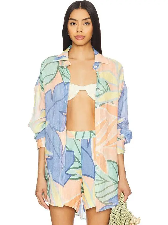 VITAMIN A Playa Linen Boyfriend Shirt - Retro Jungle