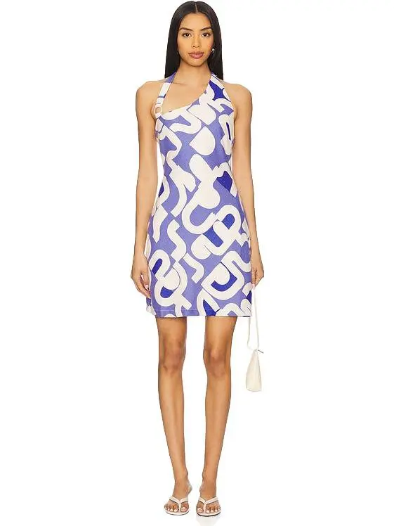 Minkpink Iris Asymmetric Mini Dress - Blue Geo