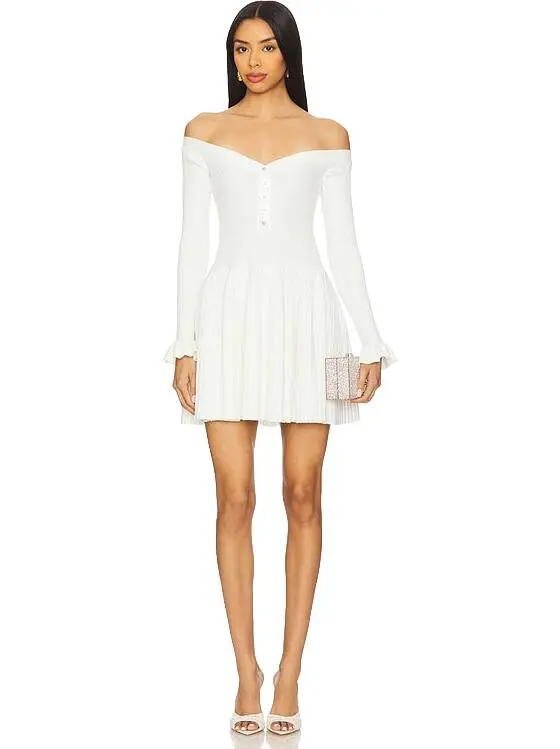 SELF-PORTRAIT Ribbed Knit Mini Dress - White