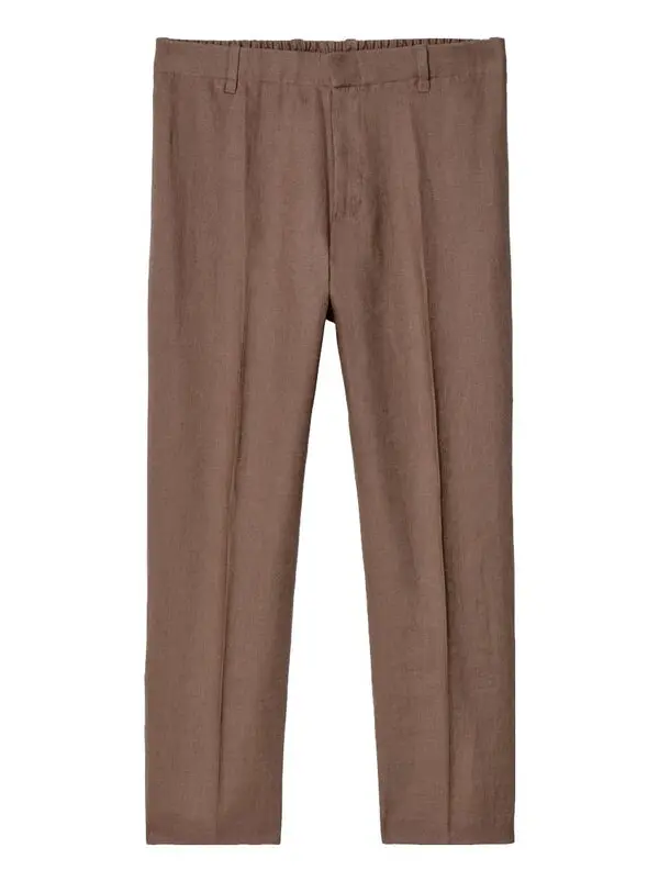 Cos Elasticated Linen Straight-leg Pants - Brown