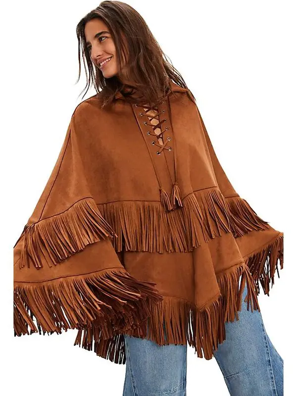 UNDERSTATED LEATHER So Swiftly Suede Poncho - Brown