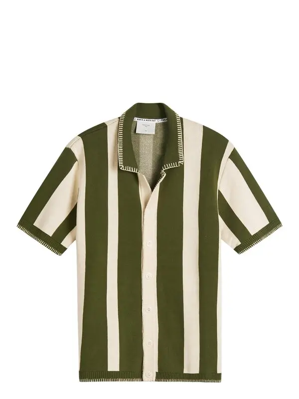 PERCIVAL Knitted Stripe Cuban Shirt - Forest