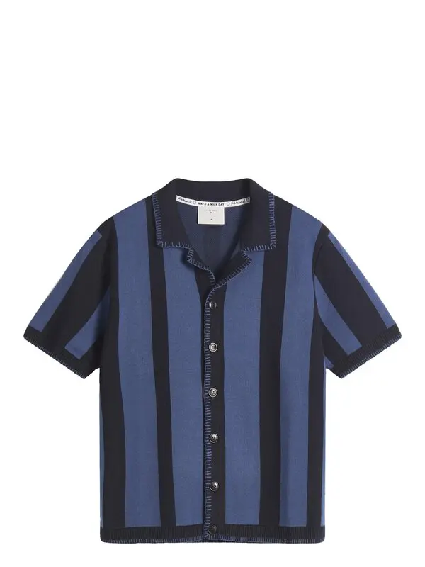 PERCIVAL Knitted Stripe Cuban Shirt - Navy