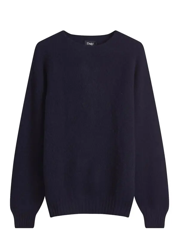 DRAKE'S Brushed Shetland Crew Knit - Navy