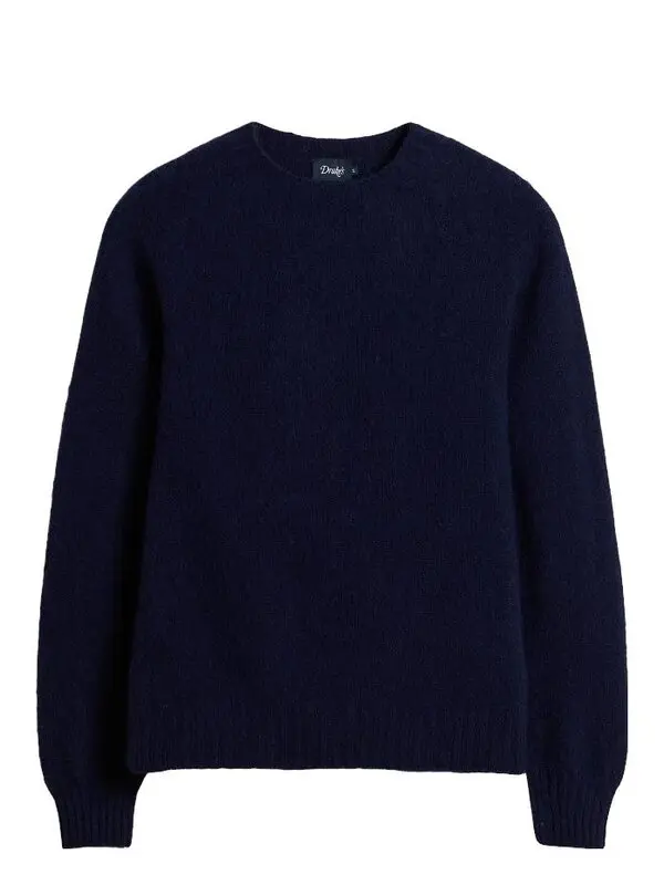 DRAKE'S Brushed Shetland Crew Knit - Navy