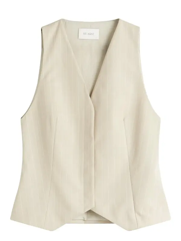 ST. AGNI Pinstripe Wool Vest - Latte