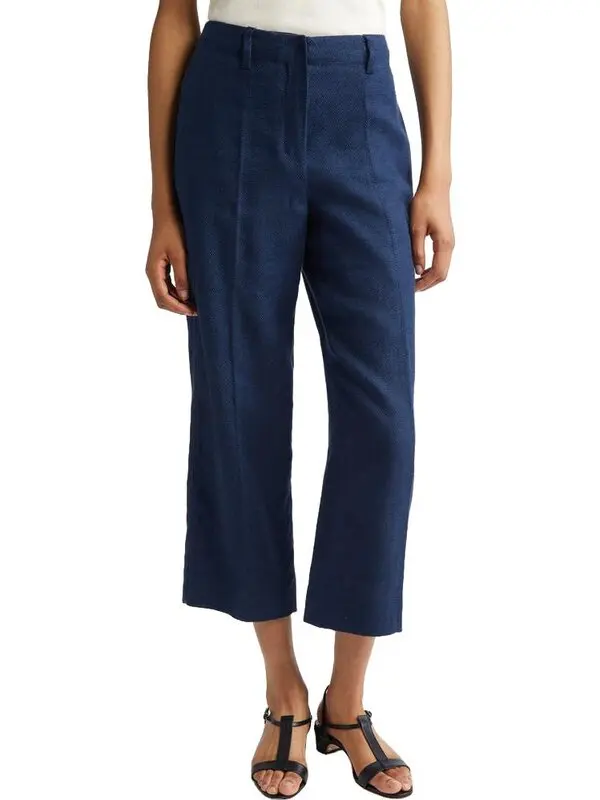 Max Mara Marco Stretch Linen & Cotton Crop Pants - Navy