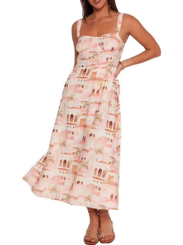 PETAL & PUP Laurette Corset Midi Dress - Tan Print