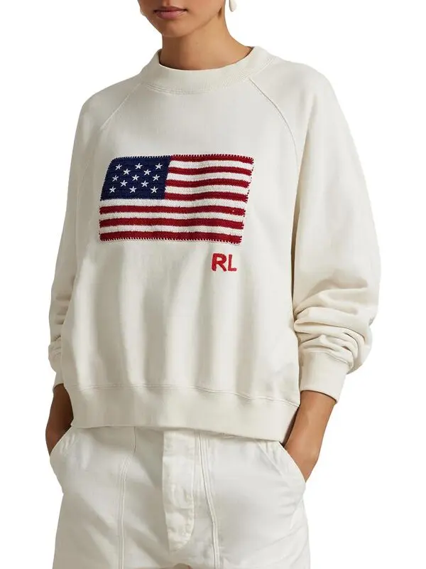 Polo Ralph Lauren Logo Flag French Terry Crewneck Sweatshirt - Nevis