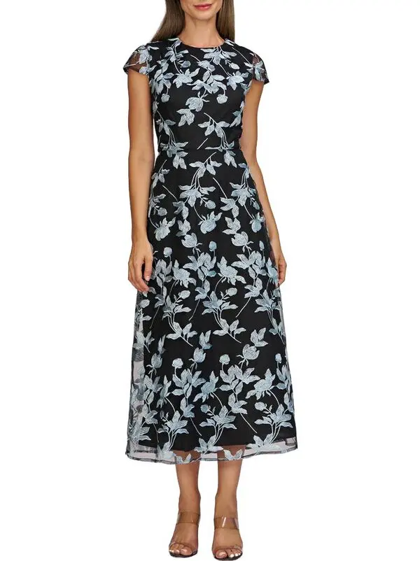 Js Collections Yvette Embroidered Midi Dress - Black/ Sea Angel