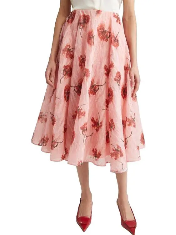 EMILIA WICKSTEAD Circeii Floral Organza Circle Skirt - Coral Flowers On Pink