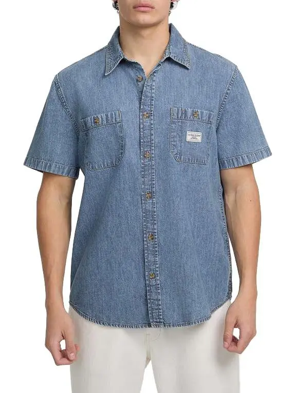 Guess Short Sleeve Cotton Denim Button-up Shirt - Medium Wash