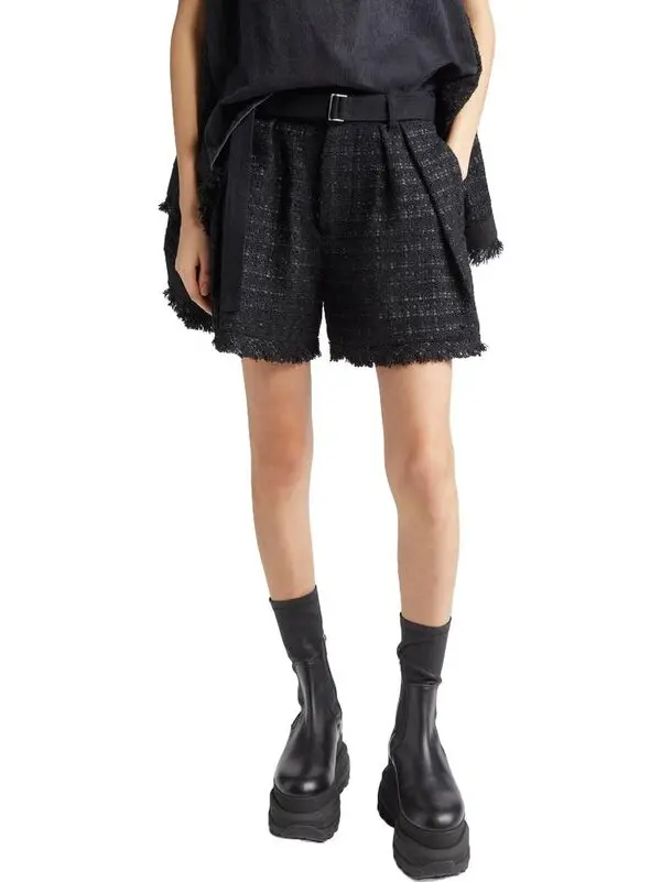 Sacai Mixed Media Denim & Tweed Shorts - Black/ Black