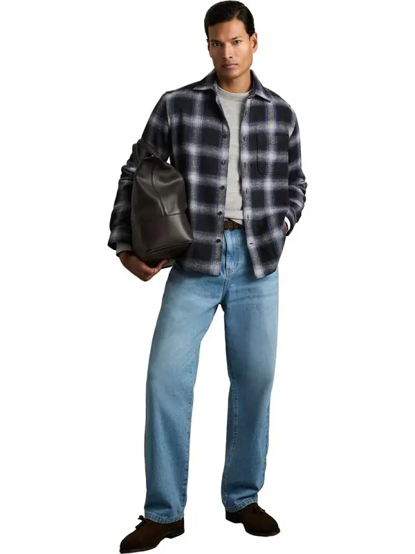 REISS Crosby Check Patch Pocket Overshirt With Wool - Navy Multi