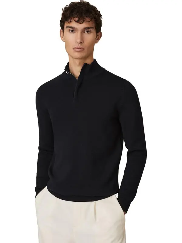 REISS Edison Merino Wool Half-zip Jumper - Navy