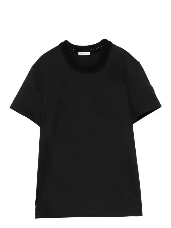 Moncler Crochet-accent Cotton T-shirt - Black