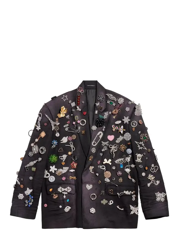 Balenciaga Wool Tailored Brooches Jacket - Black