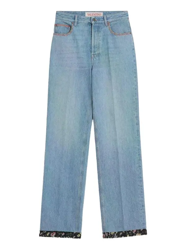 Valentino Garavani Floral-trim Jeans - Blue
