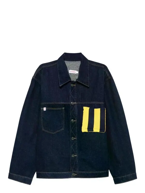 CHARLES JEFFREY Knitted-patch Denim Jacket - Blue