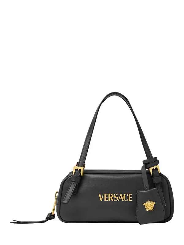 Versace Nappa Leather Tag Bowling Mini Bag - Black+gold