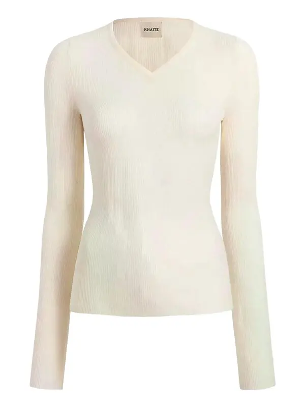 Khaite V-neck Long Sleeve Top - White