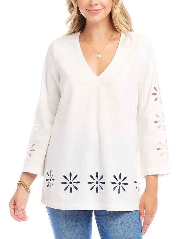 Karen Kane Floral Cutout Top - Off White