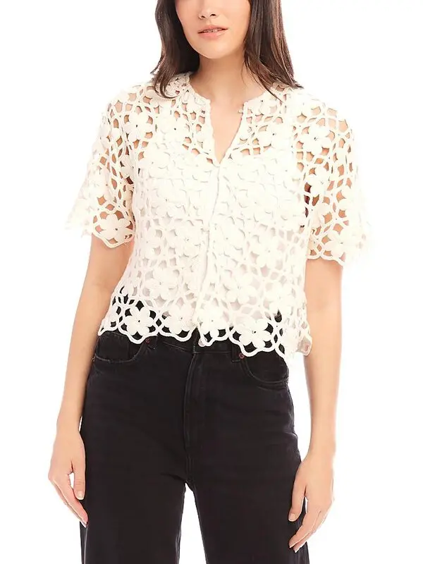 Fifteen Twenty Kamille Crochet Shirt - Ivory