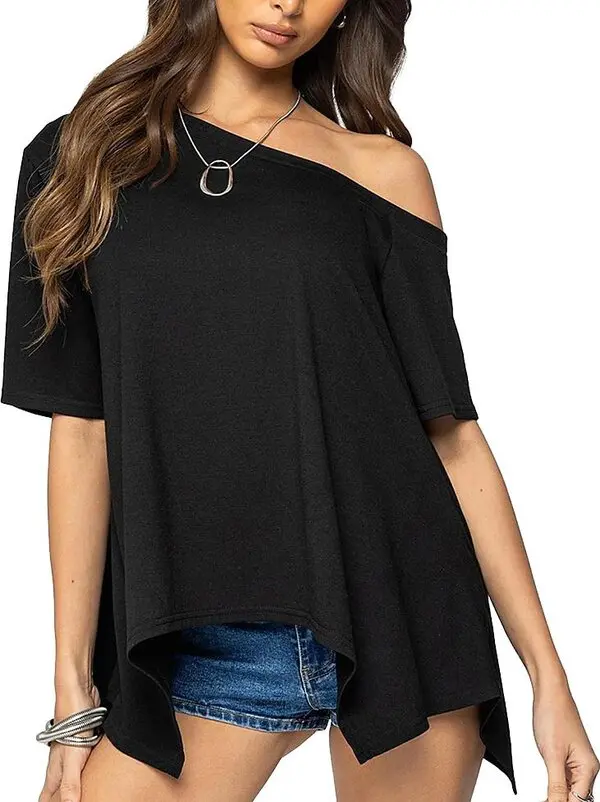 EDIKTED Josy Off Shoulder Handkerchief Top - Black