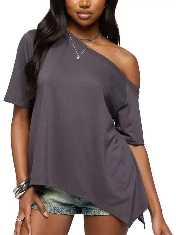 EDIKTED Josy Off Shoulder Handkerchief Top - Dark-gray