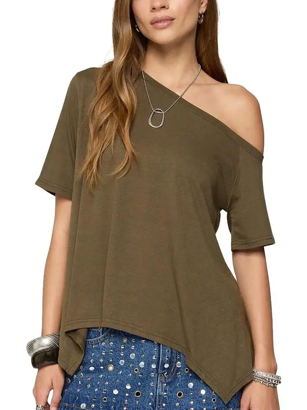 EDIKTED Josy Off Shoulder Handkerchief Top - Olive