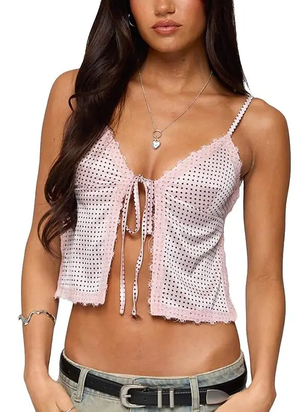 EDIKTED Backless Satin Effect Polka Dot Top - Light-pink