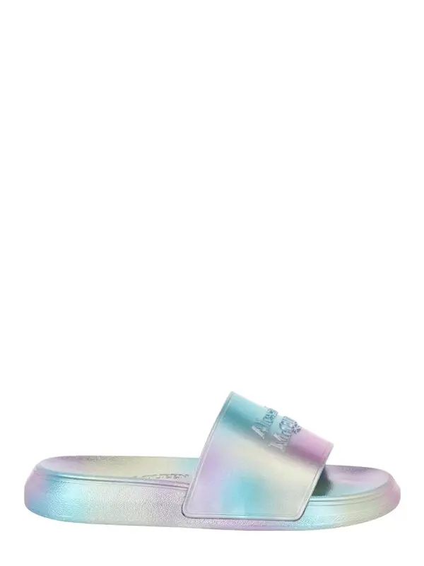 Alexander McQueen Iridescent Logo Slides - Silver