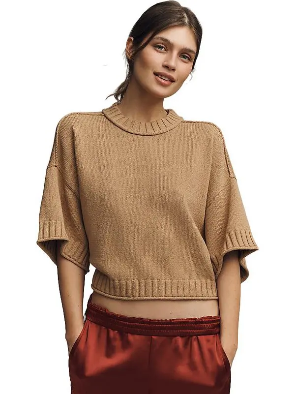 Anthropologie Goldie Cotton Crew-neck Sweater - Camel