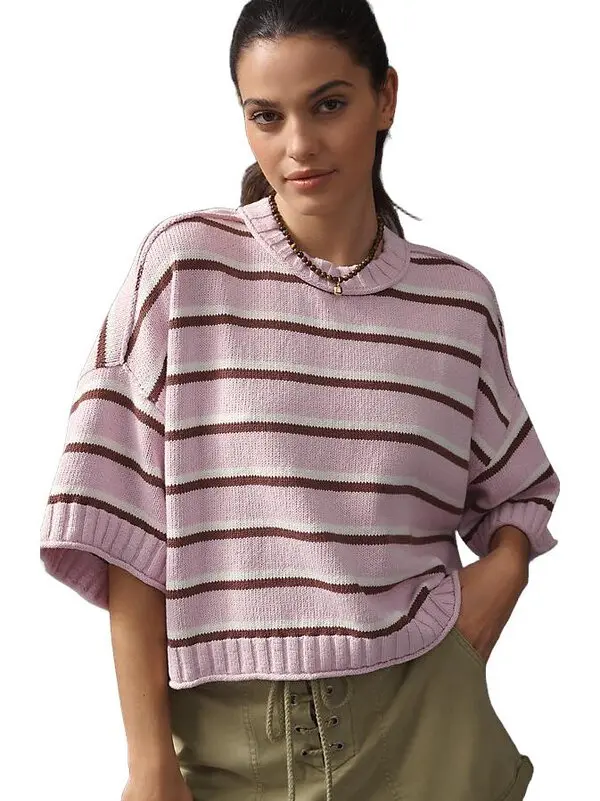 Anthropologie Goldie Cotton Crew-neck Sweater - Lilac Combo