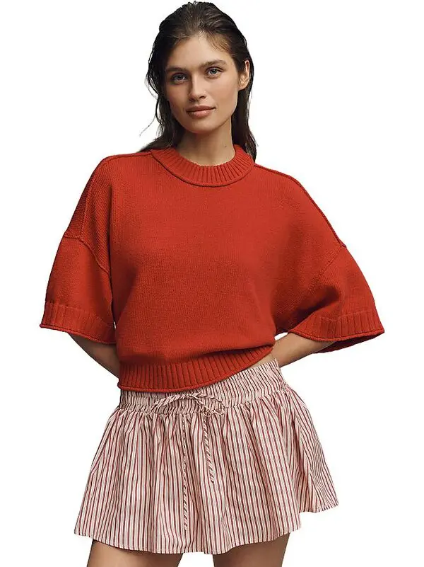 Anthropologie Goldie Cotton Crew-neck Sweater - Ribbon Red