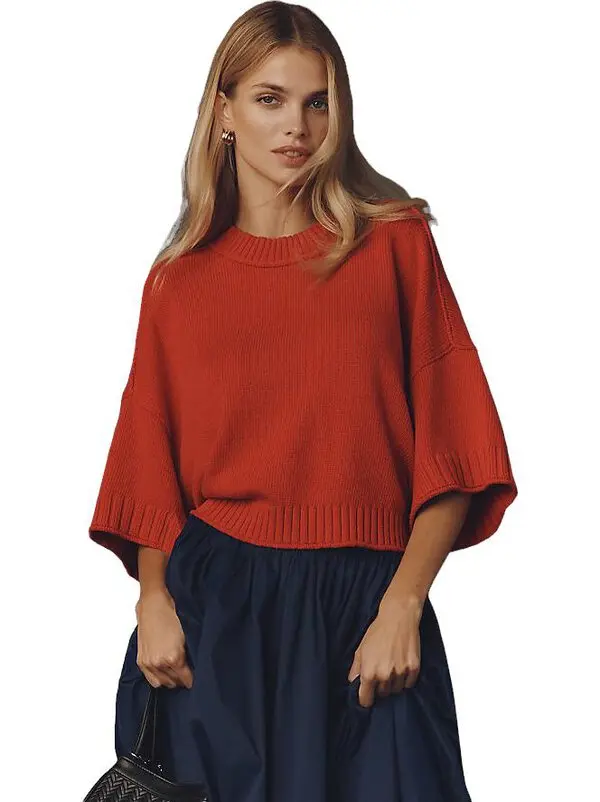 Anthropologie Goldie Cotton Crew-neck Sweater - Tomato Juice