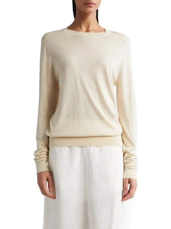 TOTEME Fine Silk & Cupro Crewneck Sweater - Ecru