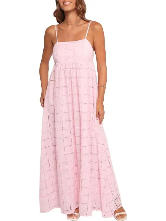 PETAL & PUP Aliyah Cotton Eyelet Maxi Dress - Pale Pink